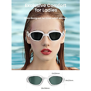 COPOZZ Women's Swim Goggles, Swimming Goggles Anti-fog No Leaking UV Protection for Adult Women - White