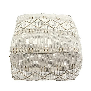 Christopher Knight Home Mag Large Square Casual Pouf, Boho, Ivory Chindi and Hemp