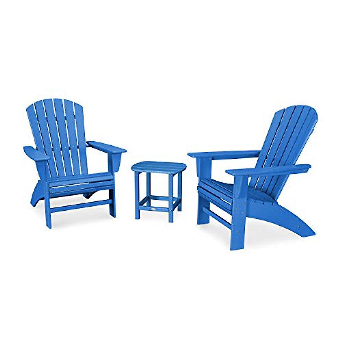 POLYWOOD Nautical 3-Piece Curveback Adirondack Chair Set with Side Table