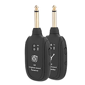 UHF Wireless Guitar System, Acogedor Guitar Transmitter Receiver, Built-in Rechargeable Battery, Wireless Audio Transmission Set for Electric Guitar Bass
