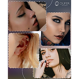 OUFER 20G Nose Studs, Flower Designed White Opal Paved Push-in Nose Rings, G23 Solid Titanium Nose Screw Studs, Nostril Piercing Jewelry for Women and Men