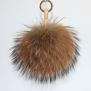 Fosrion 6.3" Diameter Big Raccoon Fur Pom Ball for Shoes Boots Hat Handbag Charms DIY Snap Button or Clasp (Clasp, Natural)