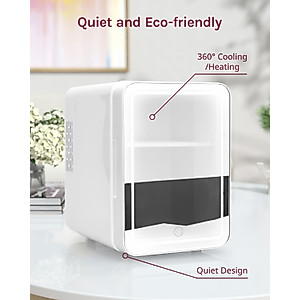 FETIONS Mini Skincare Fridge with Adjustable LED Make Up Mirror, Portable Refrigerator 4L/6 Can Cooler & Warmer, Compact for Skincare,Food and Drinks, Small Fridge for Bedroom,Dorm,Car,Office, White