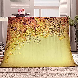 Musihy Throw Blankets for Bed, Holiday Throw Blanket Sofa Throws Yellow Maple Tree Camping Blanket Twin 63"x79"