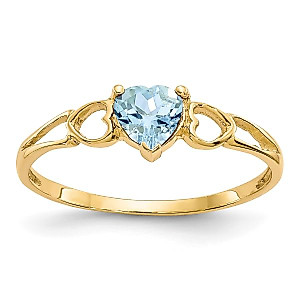 IceCarats 10K Yellow Gold Blue Aquamarine Heart Love Ring Gemstone Band March Birthstone Jewelry Size 7