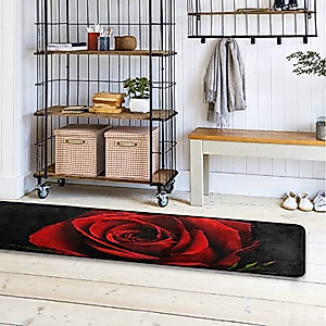Red Rose Flower Close Up Runner Rug 72 x 24 Inch, Valentine Kitchen Rug Doormat Bath Mat Area Rug Non-Slip Carpet for Kitchen Living Bedroom