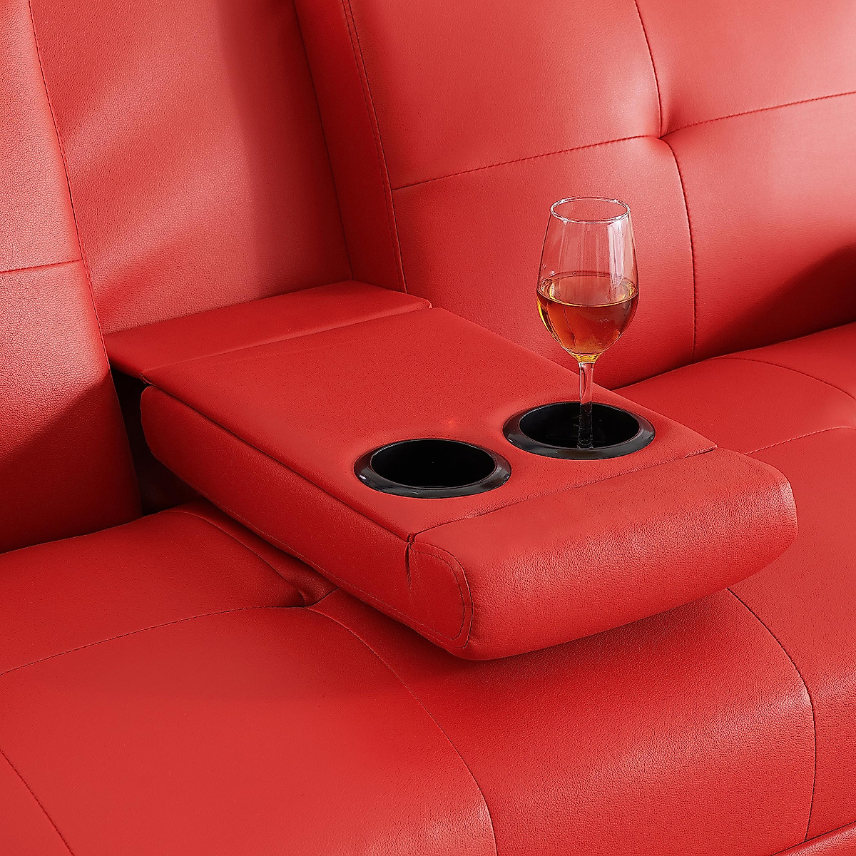 Anwick Modern Leather Futon Sofa Bed,Convertible Folding Couch Recliner Sleeper Loveseat for Small Space,Apartment,Office,Dorm,with Cup Holders and Removable Armrest (Red)