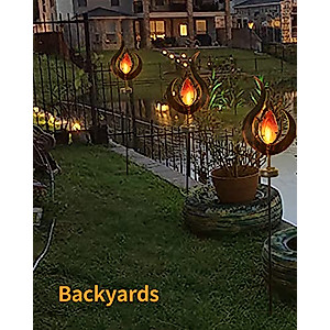 LOGUIDE Garden Solar Lights Outdoor Decorative,Metal LED Garden Stake Lights,Flame Shape Waterproof Garden Lights for Garden Art,Backyard,Deck,Flower Bed,Lawn,Patio or Outdoor Clearance Decorations