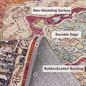 TEWWET Area Rug 5'x7', Non Slip Boho Rugs with Rubber Backing, Machine Washable Vintage Rugs for Living Bedroom Accent Area Carpet