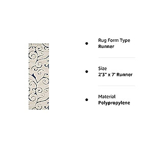 SAFAVIEH Florida Shag Collection Runner Rug - 2'3" x 7', Cream & Blue, Scroll Design, Non-Shedding & Easy Care, 1.2-inch Thick Ideal for High Traffic Areas in Living Room, Bedroom (SG455-1165)