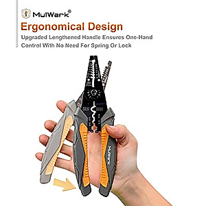 MulWark 8" Heavy Duty Multi-Purpose Electrical Wire Stripping Tool (22 AWG - 8 AWG) Strippers, Snips, Crimpers & Pliers Insulated with Cutter, Best Tool For Professional Electrician - Upgraded