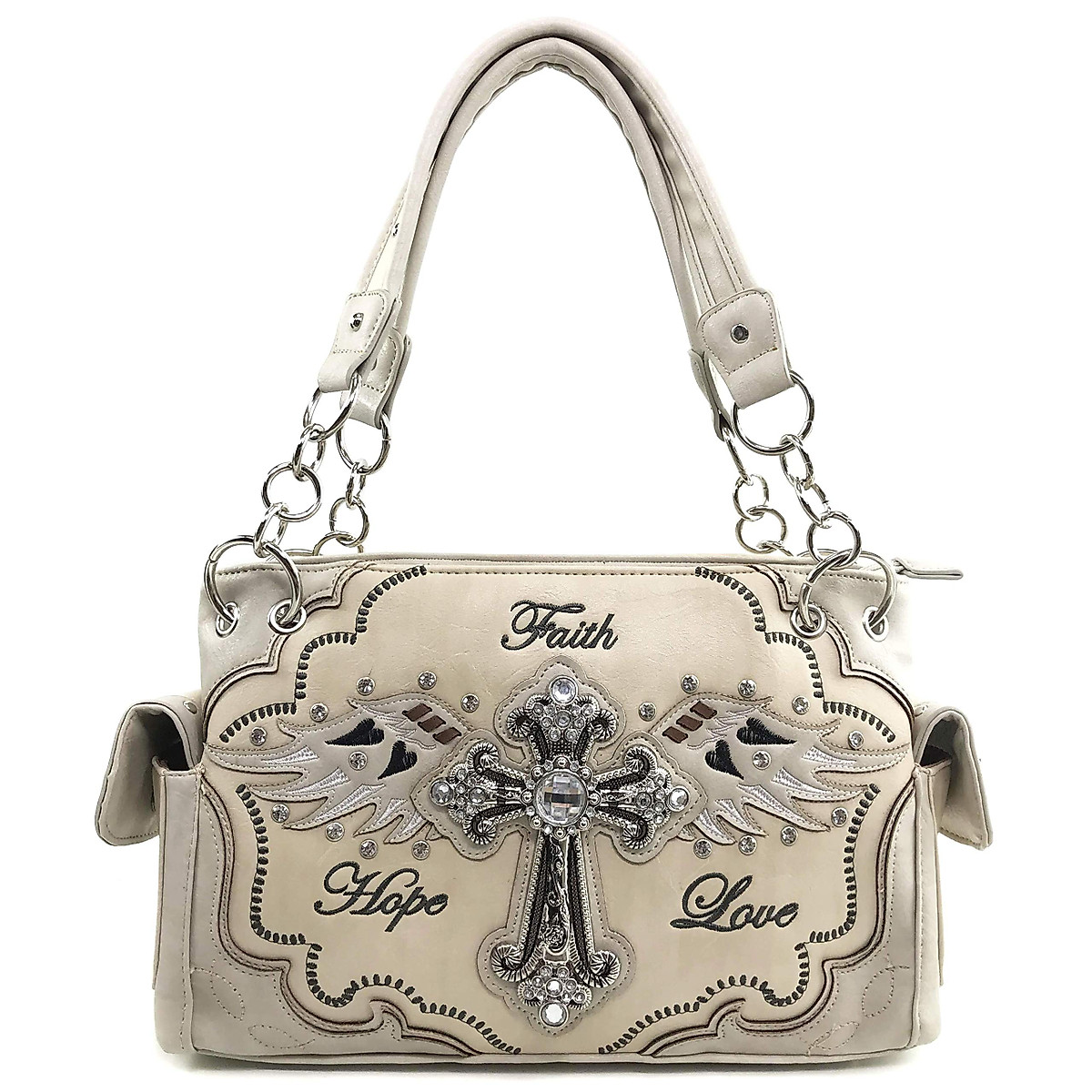 Zelris Faith Love Hope Cross Angel Wing Women Conceal Carry Handbag Wallet Set (Beige)