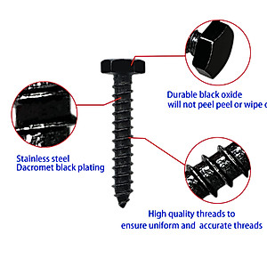 Qlvily 25PCS Stainless Steel Black Lag Bolts 1/4" x 1-1/2" Hex Lag Screws, Washers Included