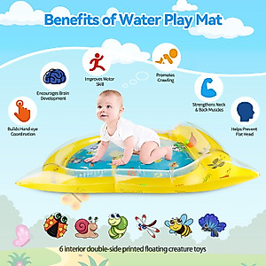 Zeahan Inflatable Tummy Time Mat for 3 to 24 Months Baby, Fun Baby Water Mat Infant Toy for Newborn Girls Boys, Cute Snail Shape, 30" 34"