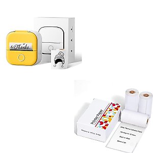 Ponek T02 Pocket Sticker Printer - T02 Black On White Self-Adhesive Paper, Thermal Paper 50mm x 3.5m, 3 Rolls, Keep for 10 Years,T02 Gree Mini Sticker Printer for Journal, Notes, Memo