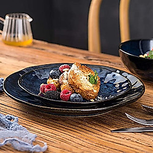 vicrays Ceramic Dessert Salad Plates, 8 Inch, Set of 6, Round, Microwave, Oven, and Dishwasher Safe, Scratch Resistant, Porcelain Fluted Suitable for Snacks, Appetizer, Home, Party, Restaurant (Blue)