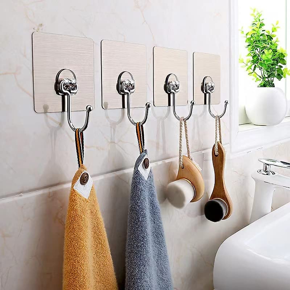 Large Adhesive Hooks for Hanging Heavy Duty Wall Hooks 22 lbs Self Adhesive Towel Hook Waterproof Transparent Hooks 10 Pack (VD-SOMA-X2BC)