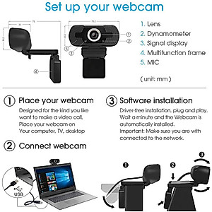 1080P Webcam with Microphone & Webcam Cover, 110-degree Wide Angle Widescreen USB HD Camera, Plug and Play, Laptop Computer Webcam for Live Web Lessons and Video Conference