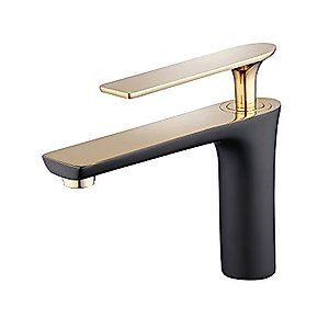 Hiendure Vessel Sink Faucet Gold & Black Bathroom Sink Faucet Single Handle Modern Vanity Faucet One Hole with Water Supply Hoses