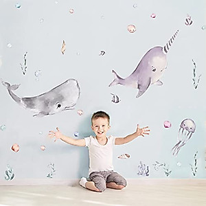 Big Fish Wall Stickers Dreamy Whale Wall Decals for Nursery Wall Decor Fairy Room Wall Stickers Peel and Stick Kids Decals for Girls Bedroom Living Room Wall Decor