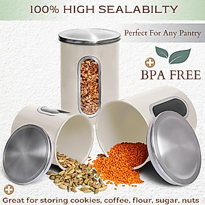 Moss & Stone 3 Piece Beige Canisters Sets For The Kitchen, Kitchen Jars With See Window, Airtight Coffee Container Tea Organizer & Sugar Canister, Kitchen Canisters Set of 3 Beige Kitchen Decor