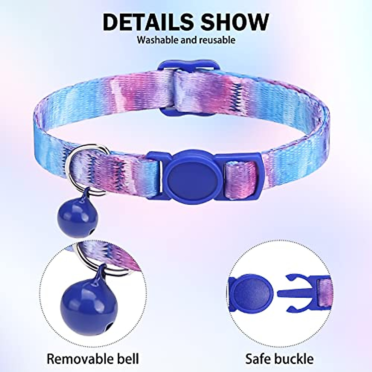 DILLYBUD Breakaway Cat Collars for Girl Boy Cats, Fall Winter All Weather Cat Collar Personalized Pattern 2 Pack,Cute Classic Safety Buckles and Bells,Adjustable Printed Nylon Colorful Pink