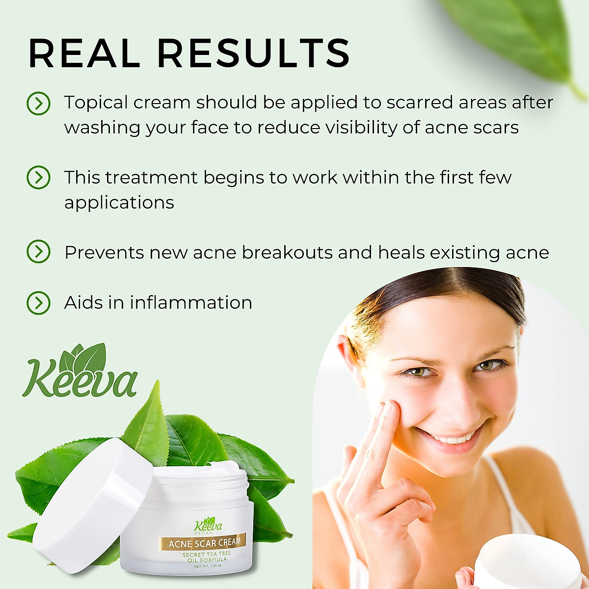 Keeva Organics Intensive Acne Scar Removal Treatment Cream For Acne Scars - 7X Faster Healing Results - Secret Tea Tree Oil Organic Ingredients - For Face, Back and Butt - From