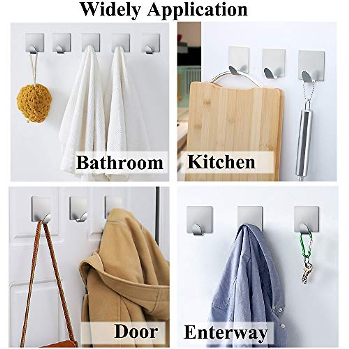 Fotosnow Wall Adhesive Hooks Heavy Duty Waterproof Stainless Steel Hooks for Hanging Coat, Hat Towel Robe-Bathroom and Bedroom-8 Packs