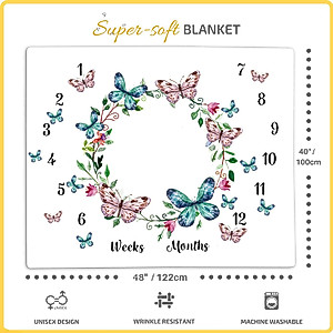 LUCKBTY Monthly Baby Milestone Blanket | Butterfly Photography Blanket with Floral Wreath & Frame Newborn Nursery Swaddle Toddler Blanket 48"x40" BTZDLU139