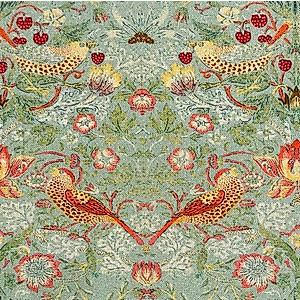 Cotton Fabric - William Morris Strawberry Thief Duck Egg Blue Green Taupe- Floral & Bird Print - Craft Fabric Material Metre
