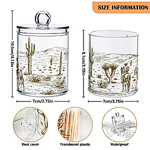 xigua Desert Cowboy Riding 2 Pack Qtip Holder Dispenser with Lid,Apothecary Jars Plastic Cotton Swabs Cans Clear Bathroom Storage Canister for Cotton Ball, Cotton Swab, Cotton Round Pads, Floss