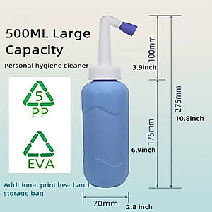Portable Travel Bidet Handheld Bottle -17oz(500ml) for Personal Cleansing Extended Nozzle - Personal Hygiene Care Toilet Bidet Spray -with Storage Bag and 2 Nozzles