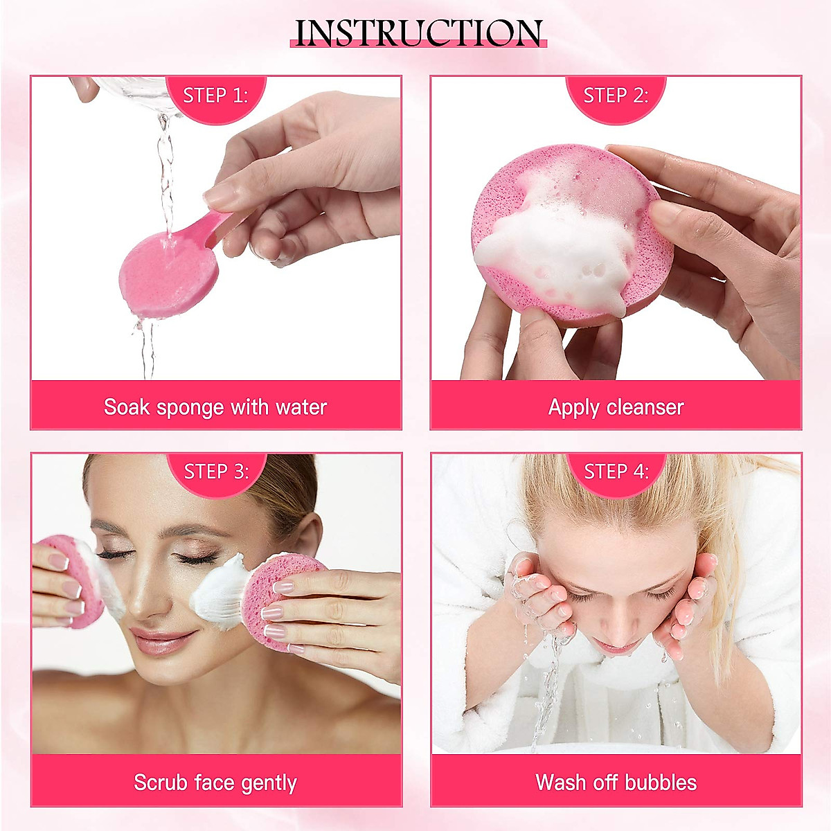 Loyim 120 Pieces Compressed Facial Sponge for Estheticians Face Makeup Removal Cleansing Sponge Pad Exfoliating Spa Wash Round Facial Cleansing Pads Supplies(Pink)