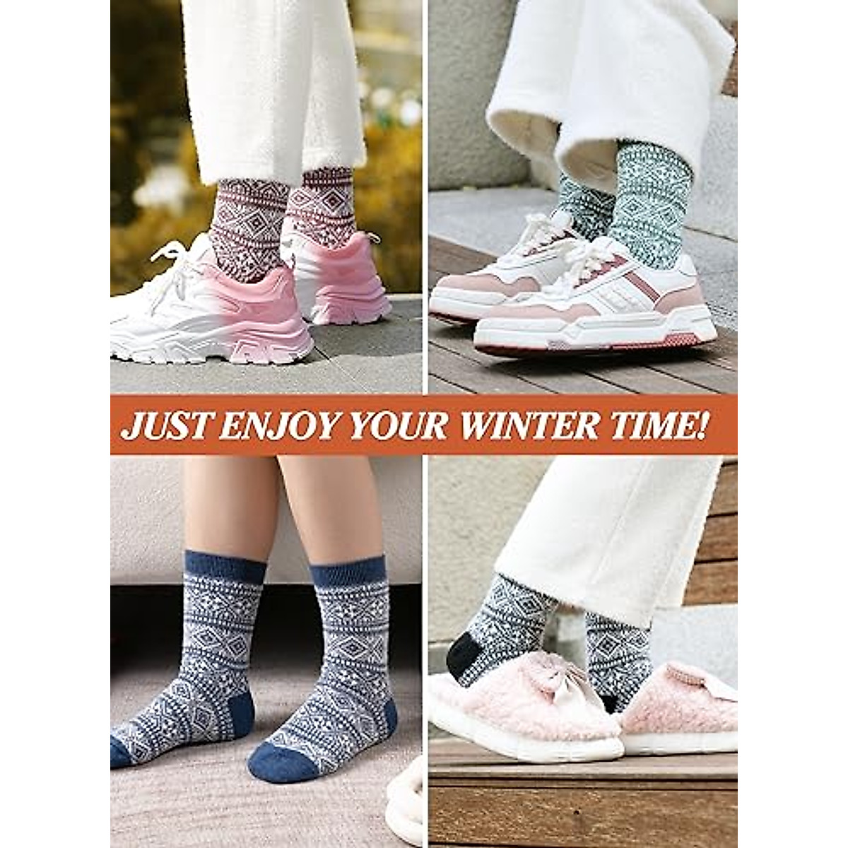 Loiyadn 2024 Pocket Calendar Womens Wool Socks - 5 Pairs Thick Soft Women's Socks, Multicolored, Winter Socks for Women Men, Thermal Socks for Women