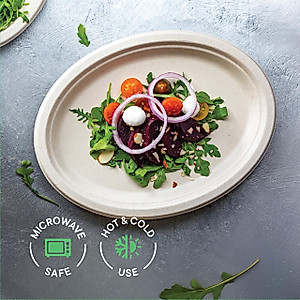 100% Compostable Oval Paper Plates [50-Pack] - {PFAS-Free} - {BPI Certified} - [10 Inch] Heavy Duty, Eco-Friendly, Biodegradable Bagasse Dinner Platters - Natural Brown 10" Oval Plates by Stack Man