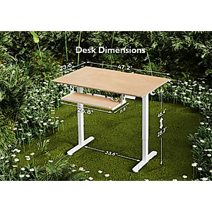 INNOVAR Electric Standing Desk, Solid Wood Adjustable Desk with Keyboard Tray, 48×24 Inch Stand up Home Office Desk with Whole-Piece Board, White Frame/Natural Top