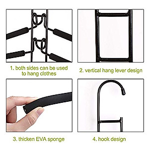 Clothes Hangers, 5 in 1 Multilayer Metal EVA Sponge Hangers Anti-Slip Clothes Rack Space Saving Detachable Hanger for Suit Coat Shirt Skirt Pants (Black)