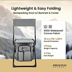 Arrowhead Outdoor Multi-Function 3-in-1 Compact Camp Chair: Backpack, Stool & Insulated Cooler, w/Bottle Holder & Storage Bag, External Pockets, Backrest, Fishing, Hiking, Heavy-Duty, USA-Based