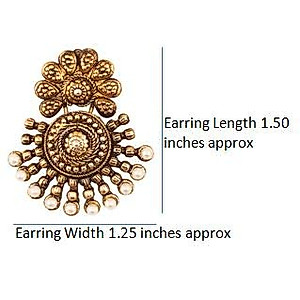 Touchstone Indian bollywood ancient southern gold jewelry inspired bridal jewelry earrings with faux pearls for women in antique tone and oxidized.