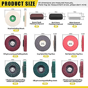 Mardatt 17 Pcs 4'' Polishing Buffering Wheels Assorted Set with Compound Includes 14 Pcs Wool & Nylon Fiber Sanding Flap Discs and 3Pcs Black, Brown & Green Compounds for Angle Grinder