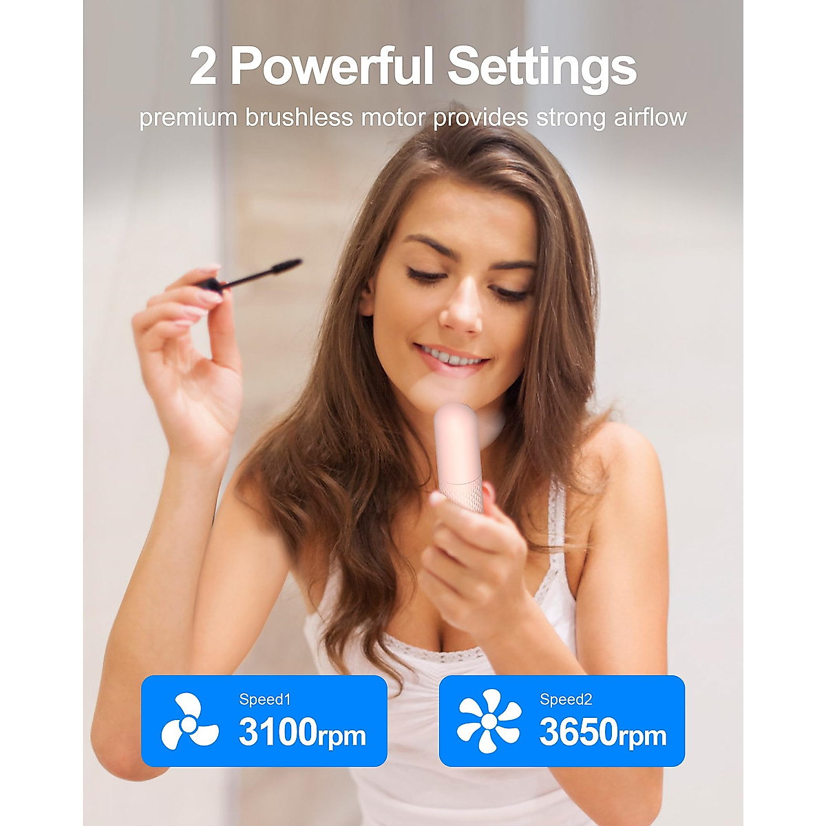 Coohea Handheld Fan Powerful Mini Fan USB Rechargeable Portable Fan Battery Operated Small Fan Little Makeup Lash Fan Hand Held Personal Fan for Travel Beach Vacation, 10-15.5H Working, Pink