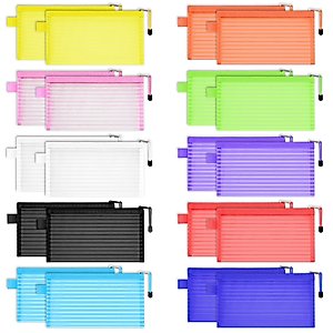 Sooez 20 Pack Zipper Mesh Pencil Pouches, 10 Colors Mesh Pencil Case Pencil Pouch Bulk, Pencil Bags Pouches with Zipper Bulk, A6 Small Mesh Bags with Zipper for Cash, Travel Office Home