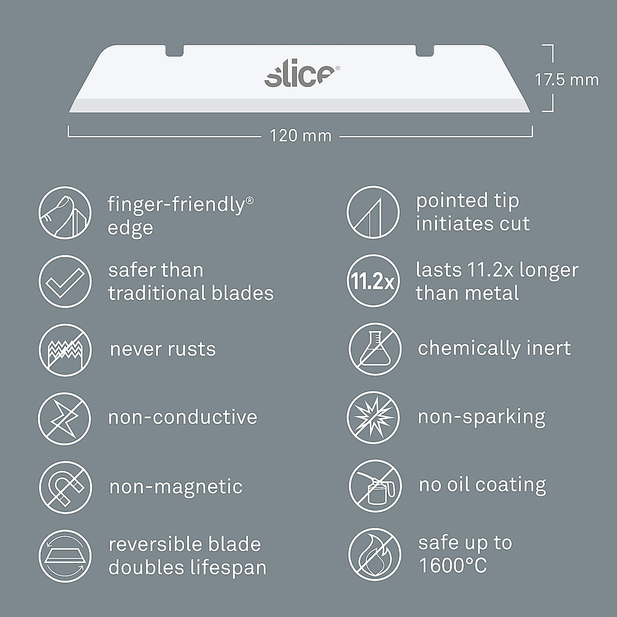 Slice 10539 Extra Long Industrial Blade, Advanced Ceramic, Ideal for Insulation, Batting, Foam, Finger-Friendly Safety Blade; Lasts 11x Longer Than Metal, Pointed Tip (4 Pack)