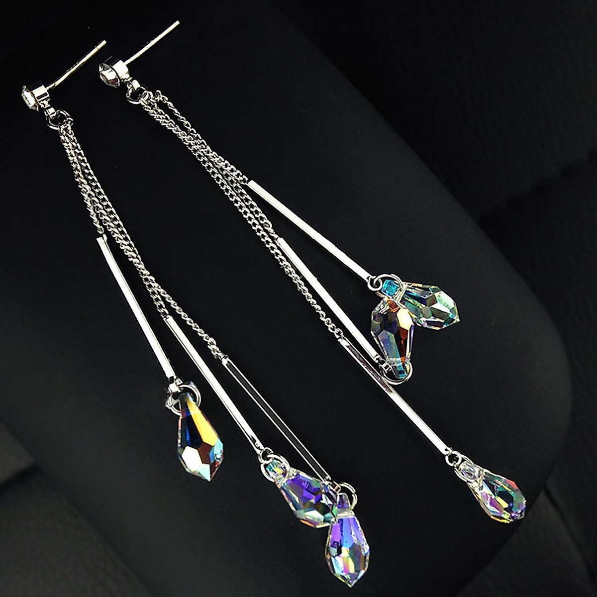 SBLING Platinum-Plated Color Change Multi-Teardrop Earrings Made with Aurora Borealis Austrian Crystals (5.3 cttw)