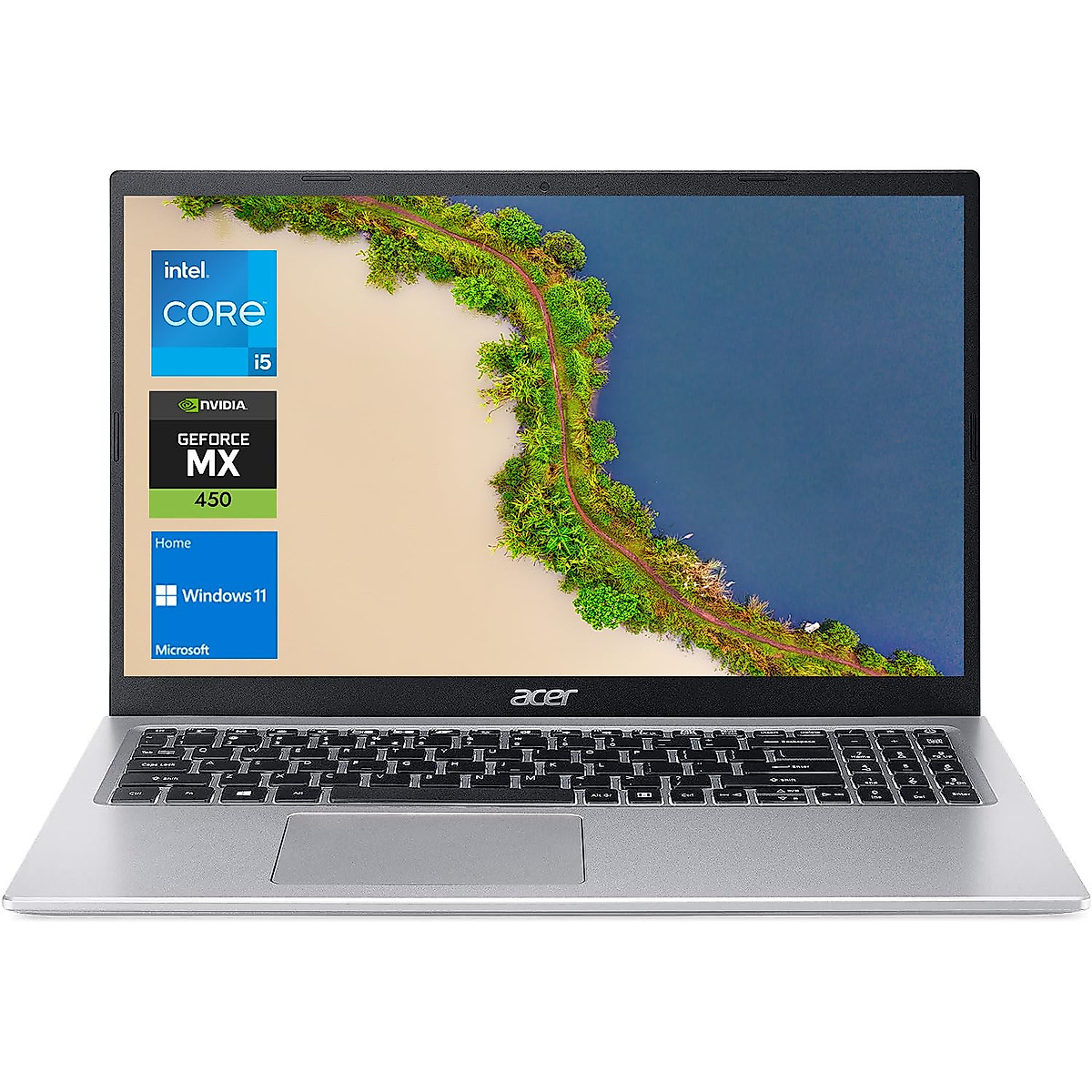 acer Aspire 5 A515 Laptop, 15.6" FHD Display, Intel Core i5-1135G7, NVIDIA GeForce MX450, 16GB RAM, 512GB SSD, Webcam, Backlit KB, HDMI, RJ-45, Wi-Fi 6, Windows 11 Home, Silver