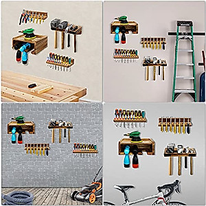 Tool Organizer Wall Mount Garage Hanger Rack for Screwdriver, Pliers, Cordless Drill, Multifunction Wood Tool Storage Organization Holder