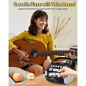 Sunoony CD and Cassette Player Combo, Boombox CD Player Portable with AM/FM Radio, Tape Recording, Stereo Sound, AC/DC Powered, AUX/Headphone Jack, Sleep Timer for Home, Senior, Child