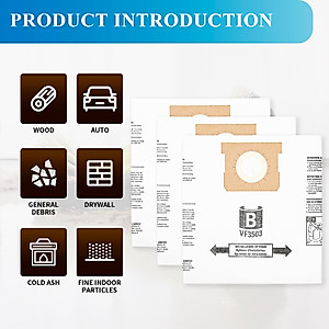 12 Pack VF3503 VF2004 Size B Filter Bags Compatible with Ridgid 6-9 Gallons Wet/Dry Vacuums WD5000, WD5500, WD0970, WD0975, WD0670
