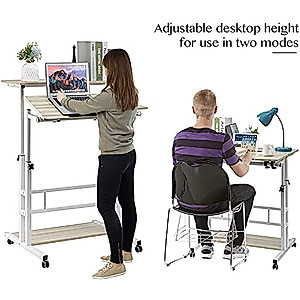 SogesGame Mobile Laptop Stand 23.6 inches Small Rolling Standing Desk with Wheels Height Adjustable Standing Desk, Maple