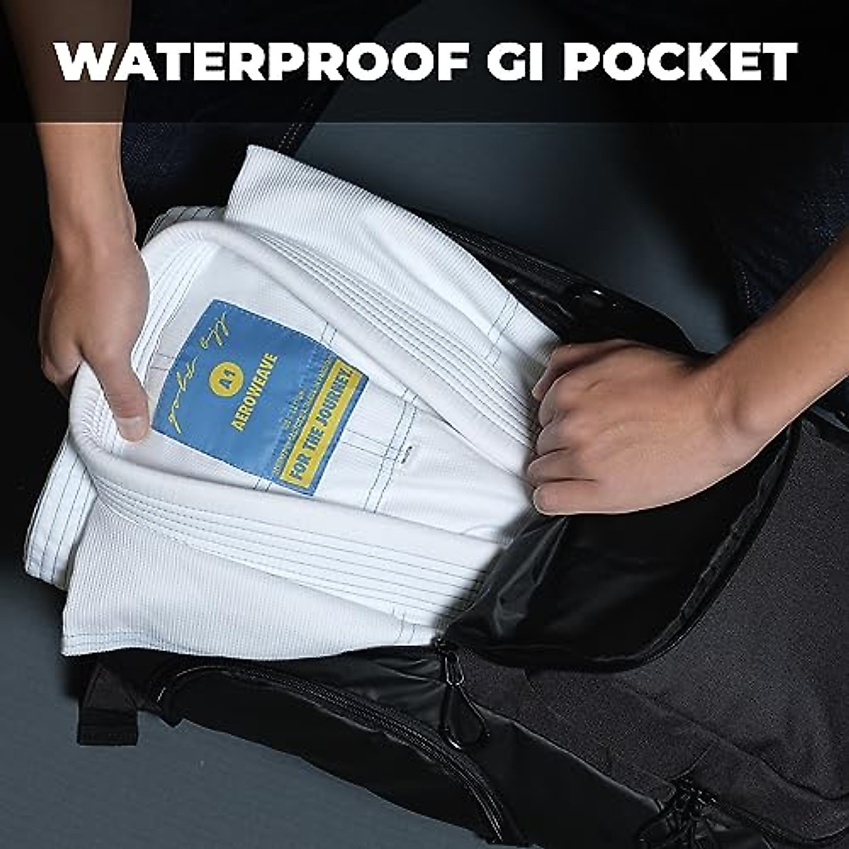 Gold BJJ Jiu Jitsu Backpack - Heavy Duty Gym Bag with Waterproof Gi Pocket (Black)